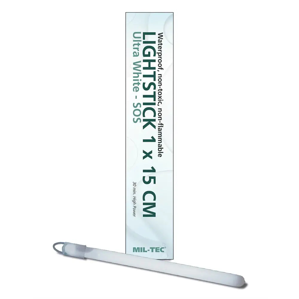 Mil-Tec glowstick 30 min (heel fel) - wit - SOS Central